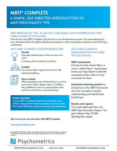 MBTI Complete Fact Sheet - Psychometrics Canada