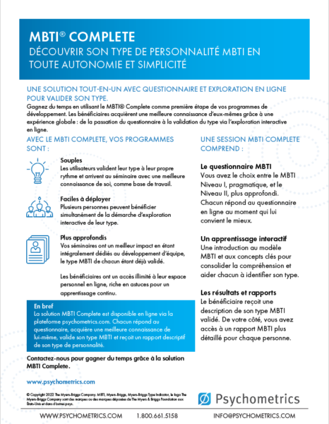 MBTI Complete Fact Sheet - Psychometrics Canada