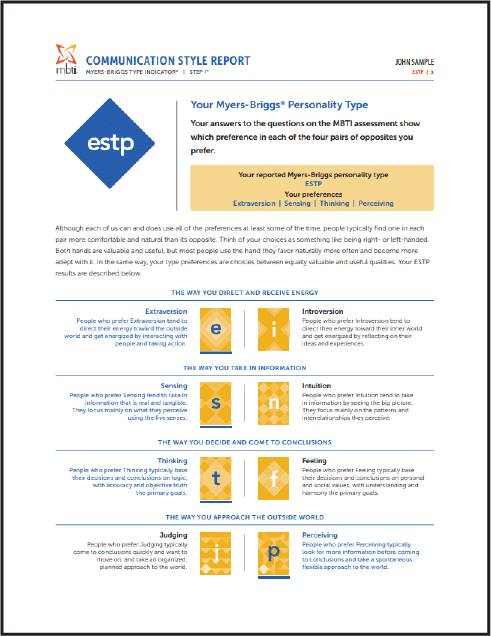 MBTI Communication Style Report | View Sample | Psychometrics