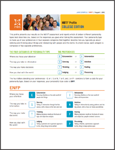 MBTI Profile Report, College Edition | View Sample | Psychometrics
